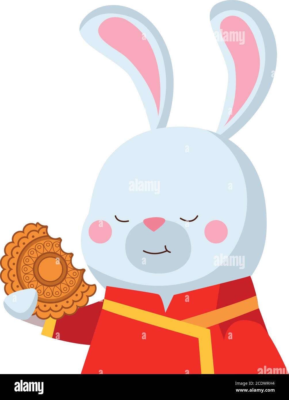 rabbit cartoon with traditional cloth and mooncake design, Happy mid ...
