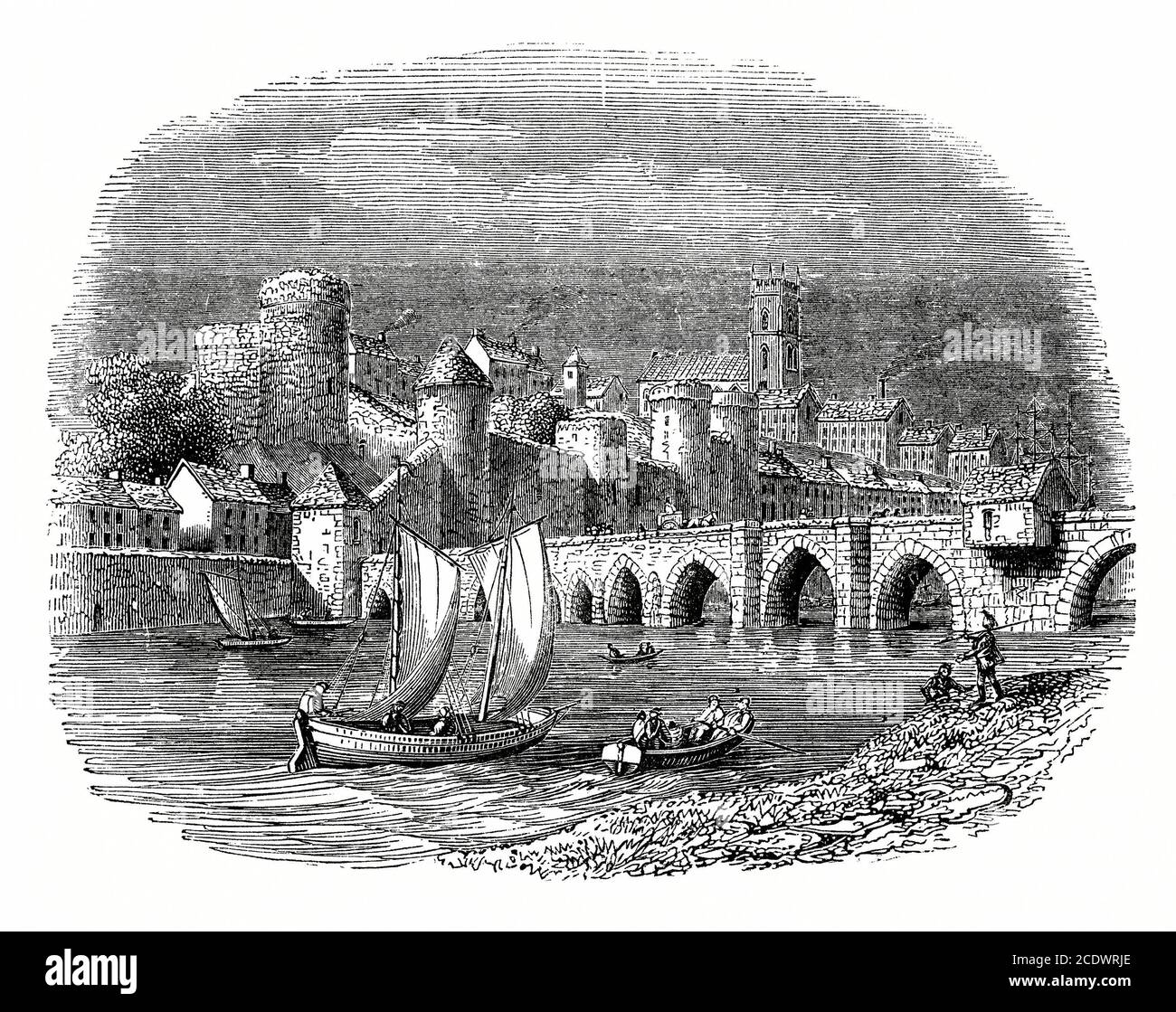 An old engraving of Limerick, County Limerick, Ireland. Limerick is the ...