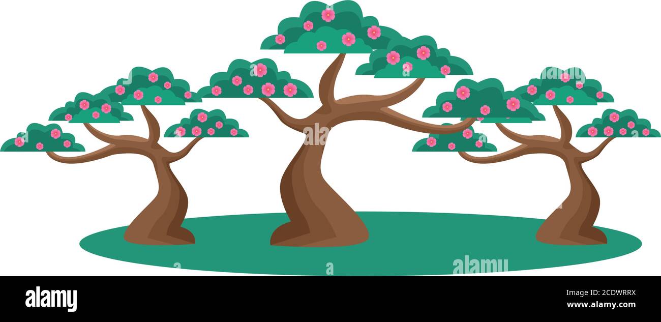 Chinese trees with flowers design, China culture asia and oriental ...