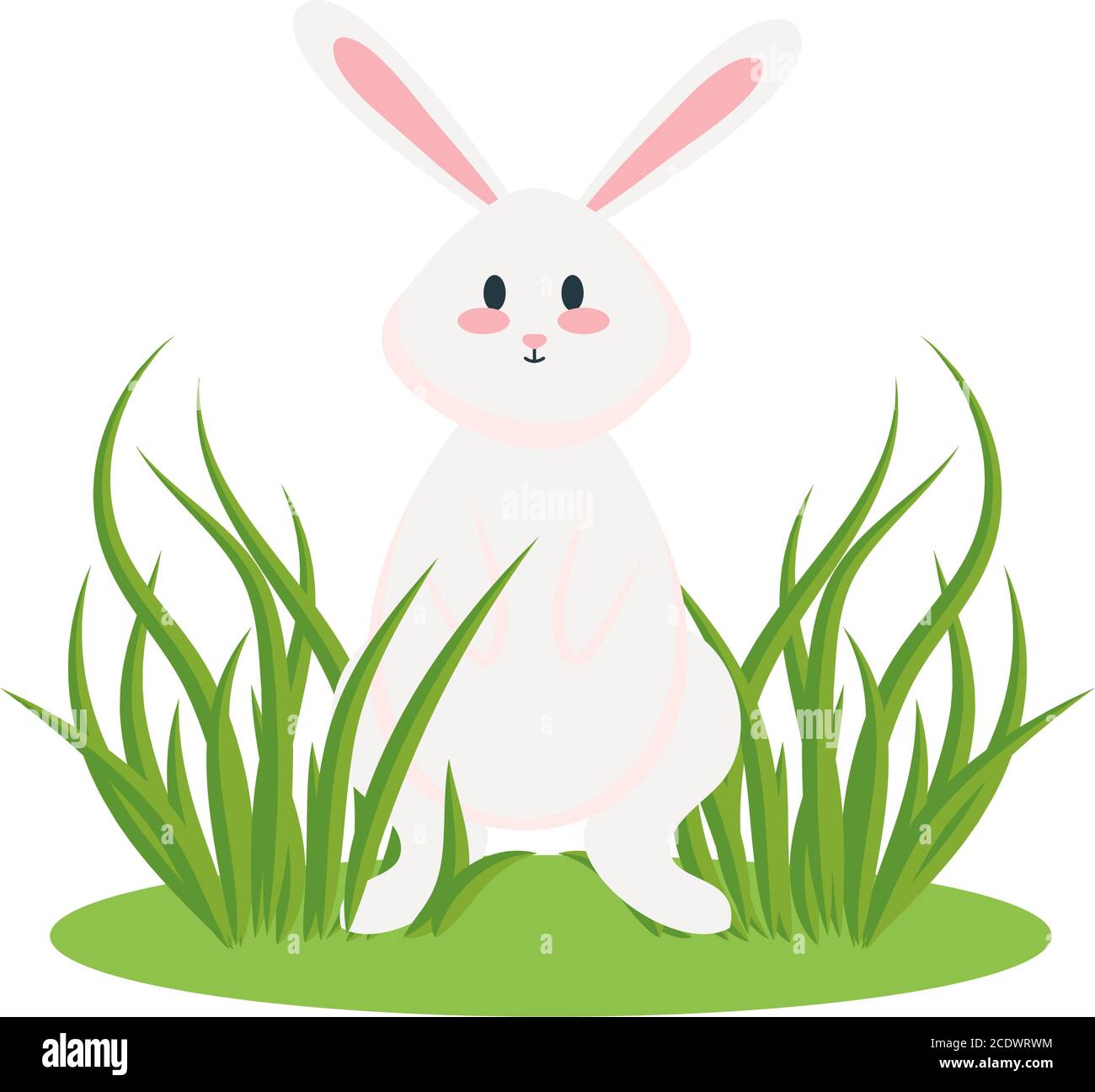 Cute white rabbit cartoon on green grass vector design Stock Vector ...