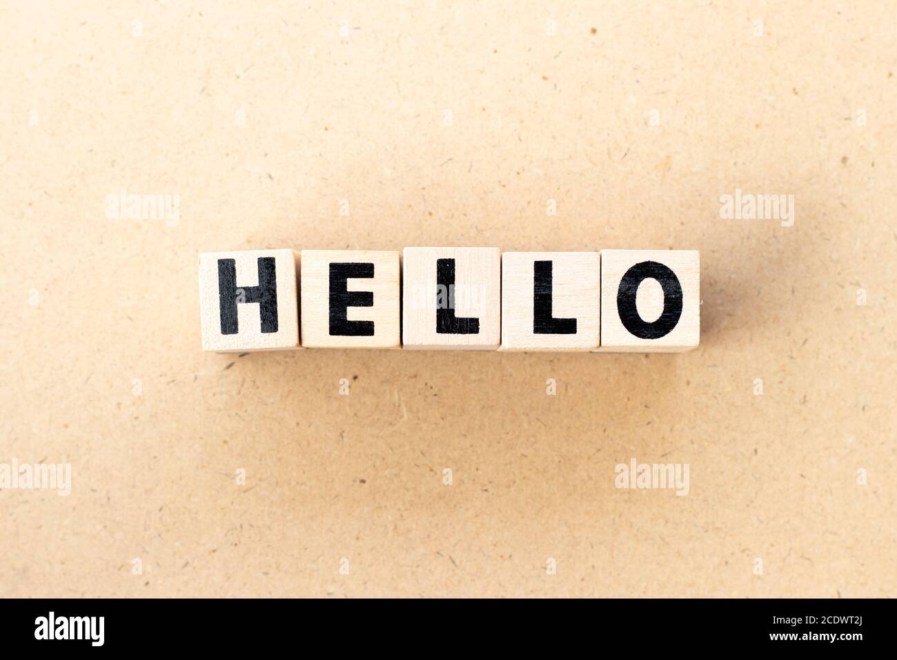 Alphabet letter block in word hello on wood background Stock Photo - Alamy