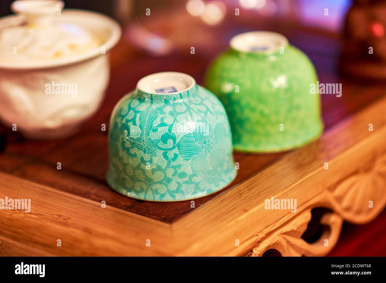 Chinese porcelain tea cups on the table, Chinese tea set image stock ...