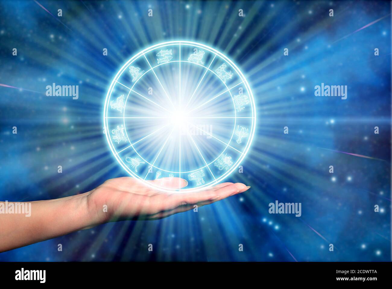 female hand and astrology wheel Stock Photo - Alamy