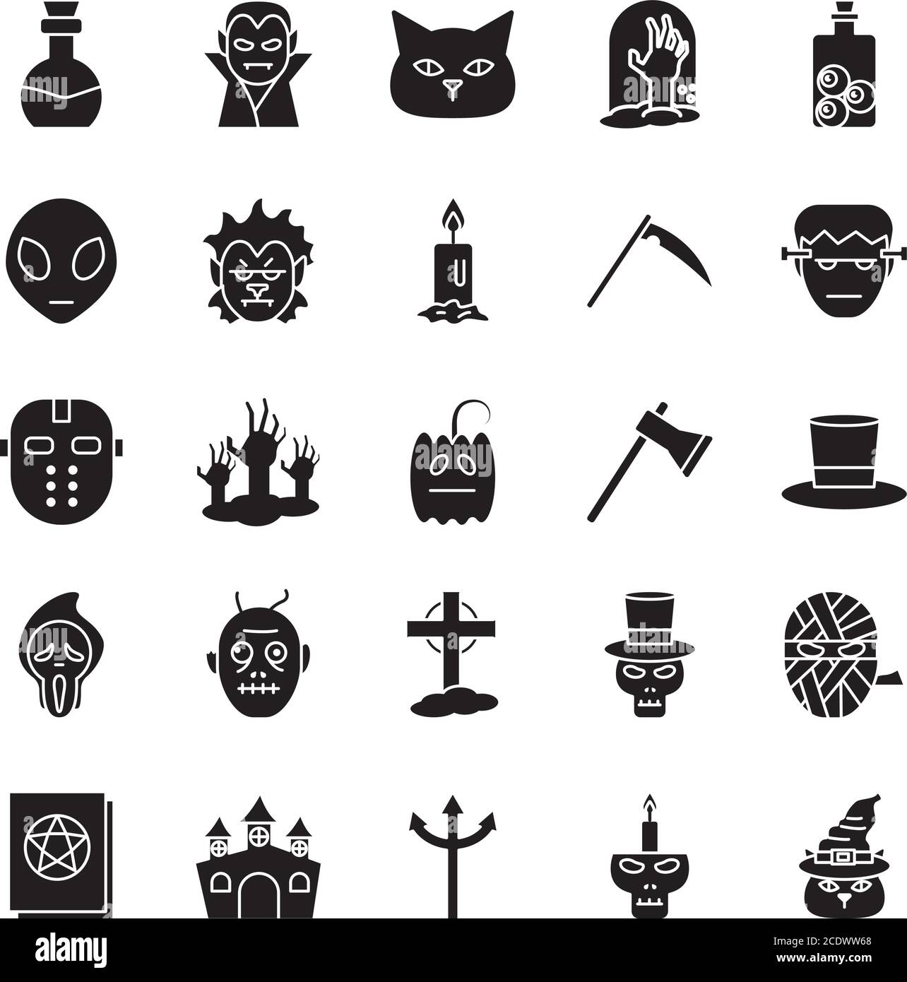 Halloween silhouette style icons group design, Holiday and scary theme ...