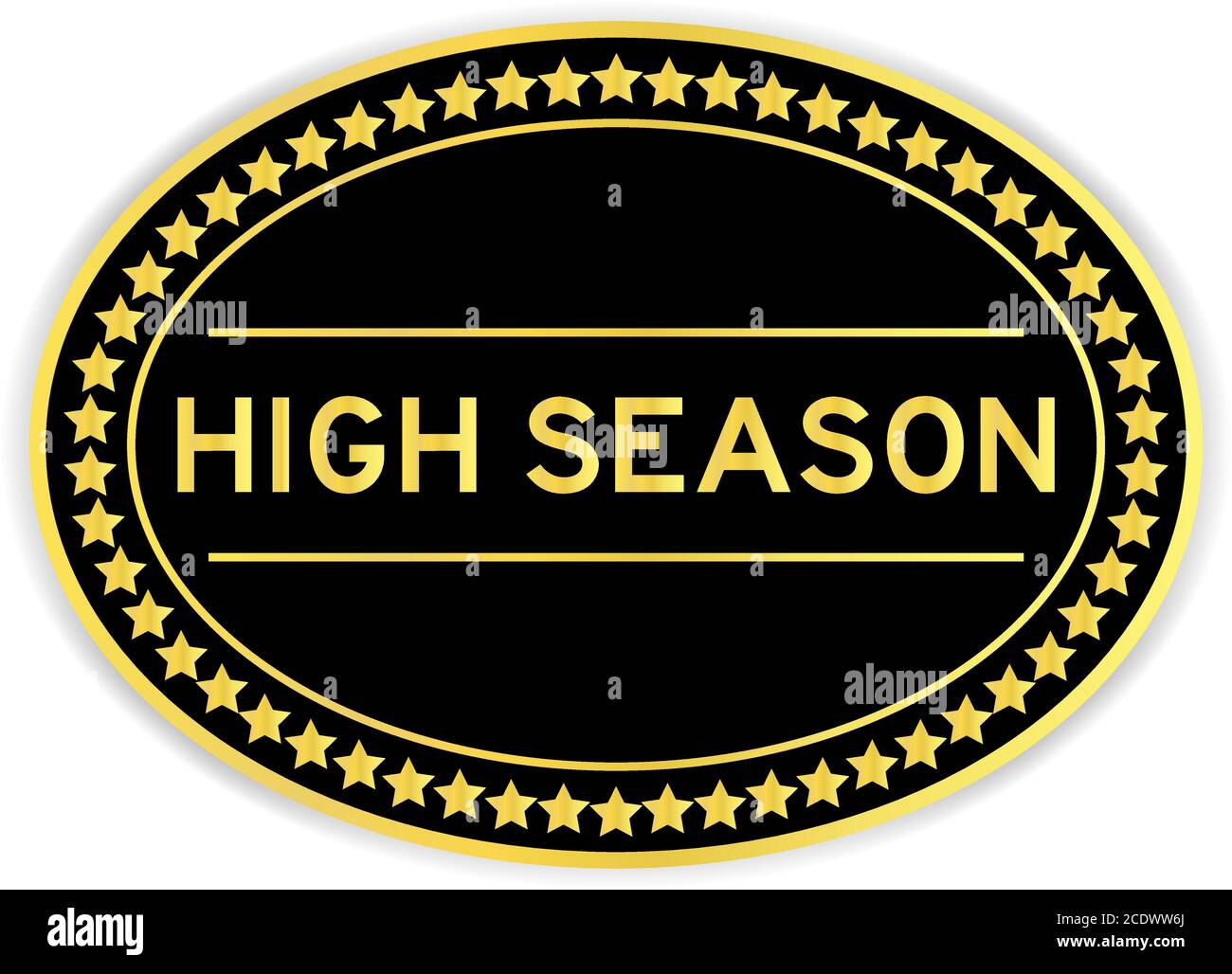 Black and gold color sticker with word high season on whitebackground ...