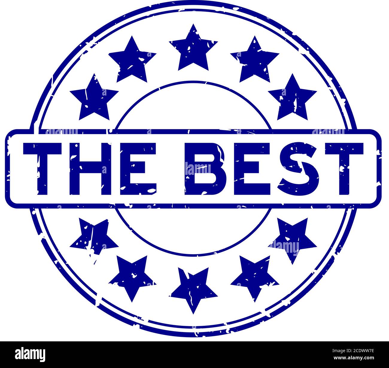 Grunge blue the best word with star icon rubber seal stamp on white ...