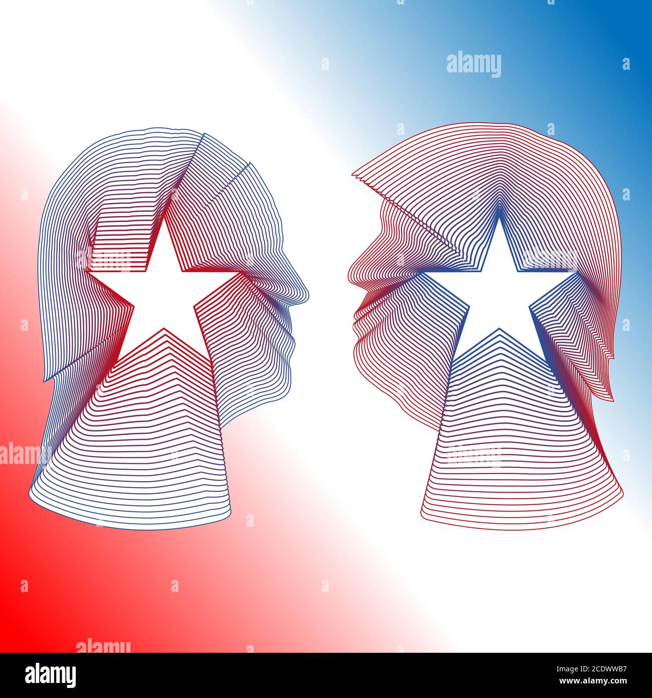 Trump and Biden silhouettes that merge into the American star, vector ...