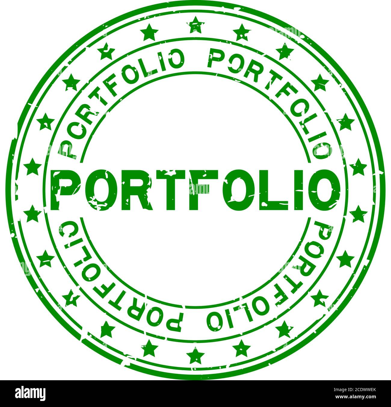 Grunge green portfolio word with star icon round rubber seal stamp on ...