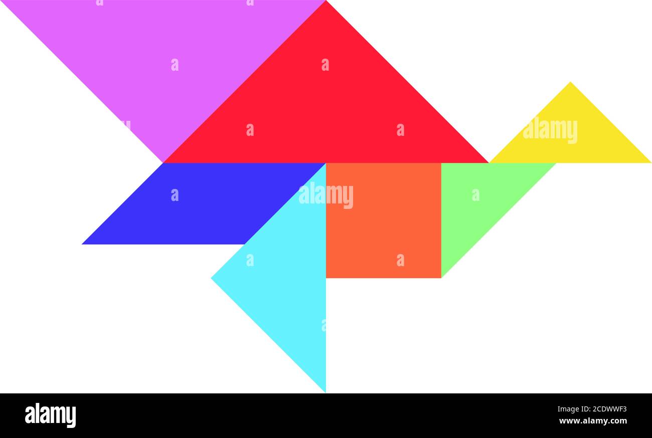 Color tangram puzzle in flying bird shape on white background Stock ...