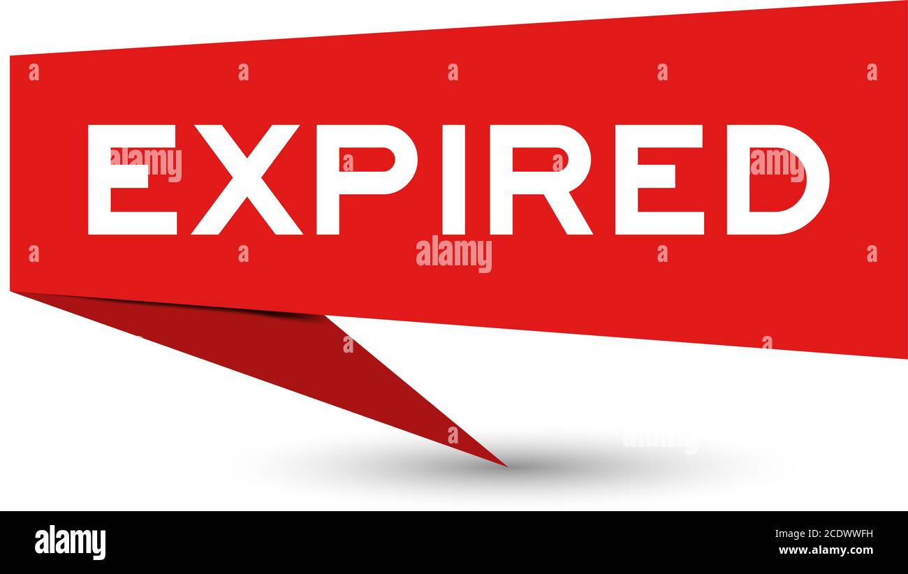Red color paper speech banner with word expired on white background ...