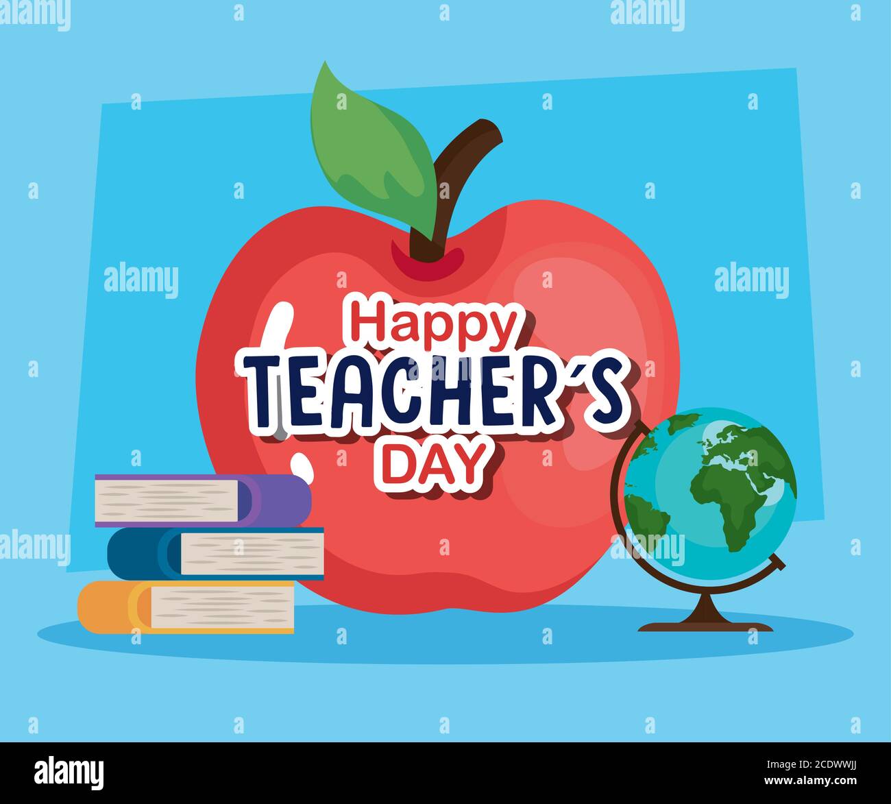 apple books and world sphere of happy teachers day vector design Stock ...