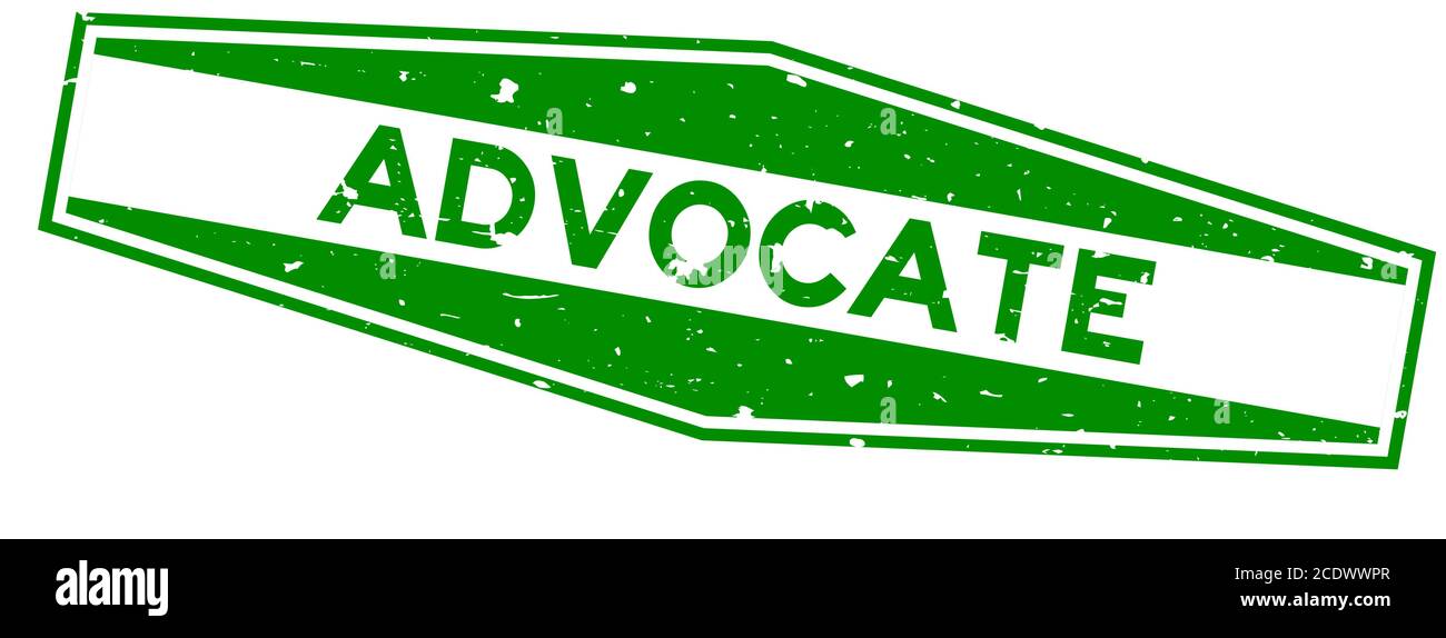 Grunge green advocate word hexagon rubber seal stamp on white ...