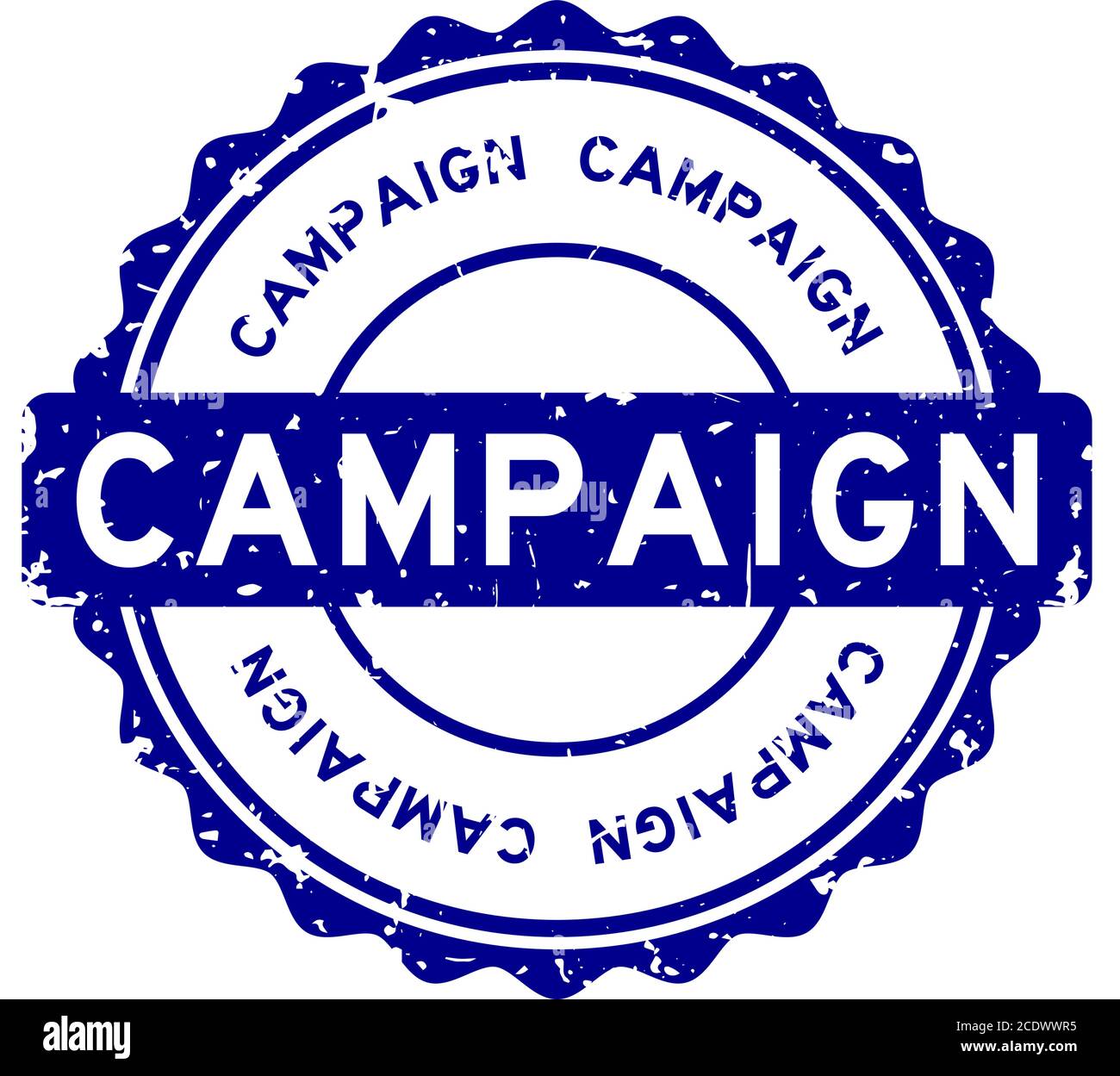 Grunge blue campaign word round rubber seal stamp on white background ...