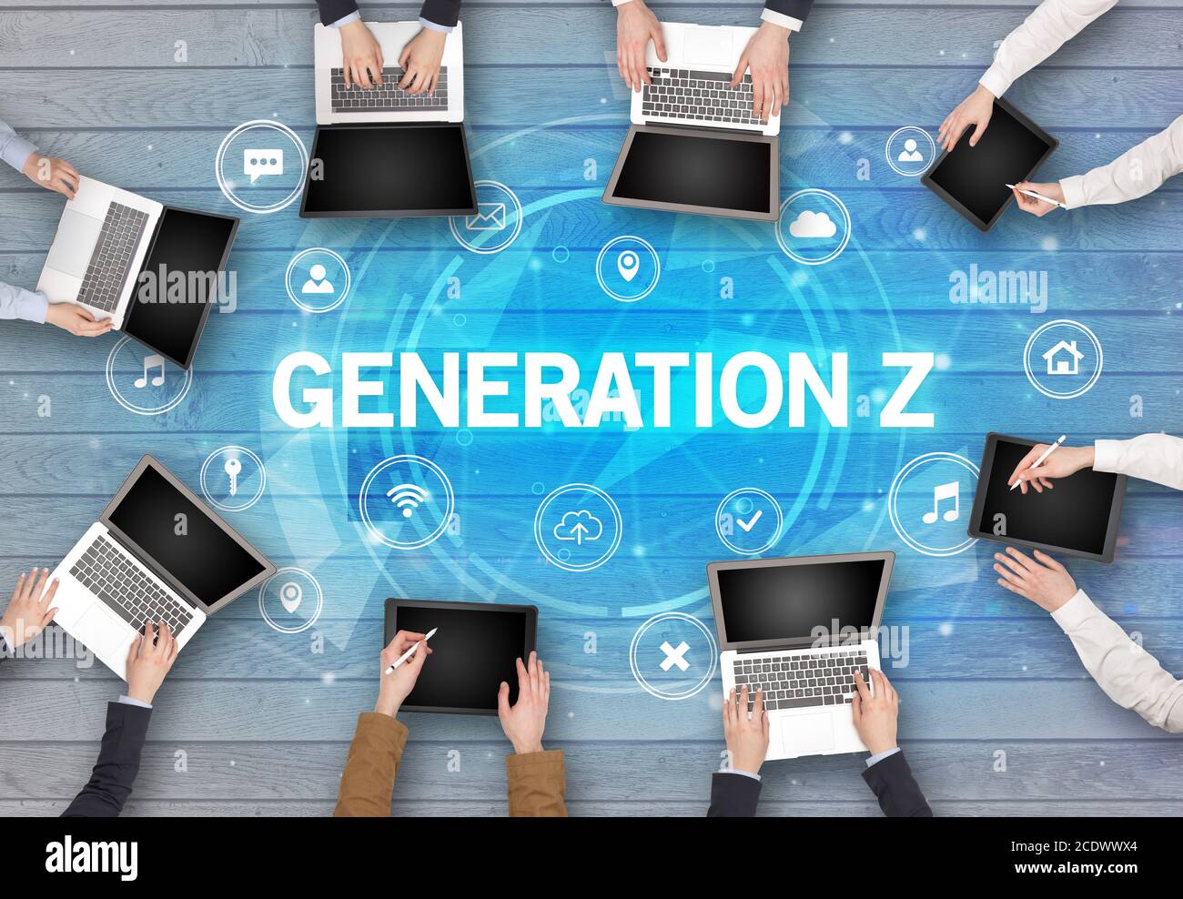 Group of people having a meeting with GENERATION Z insciption, social ...