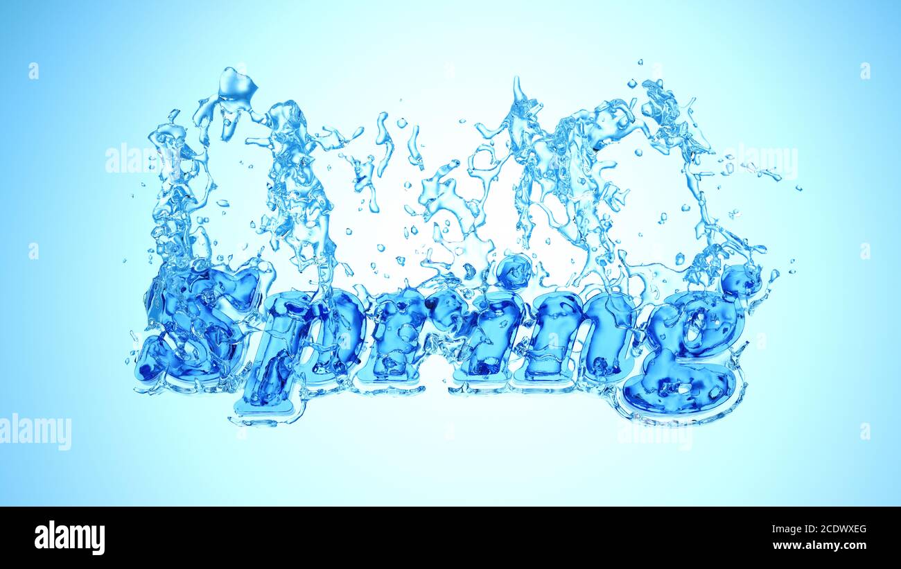 The word Spring. Material blue and transparent ice covered by crystal ...