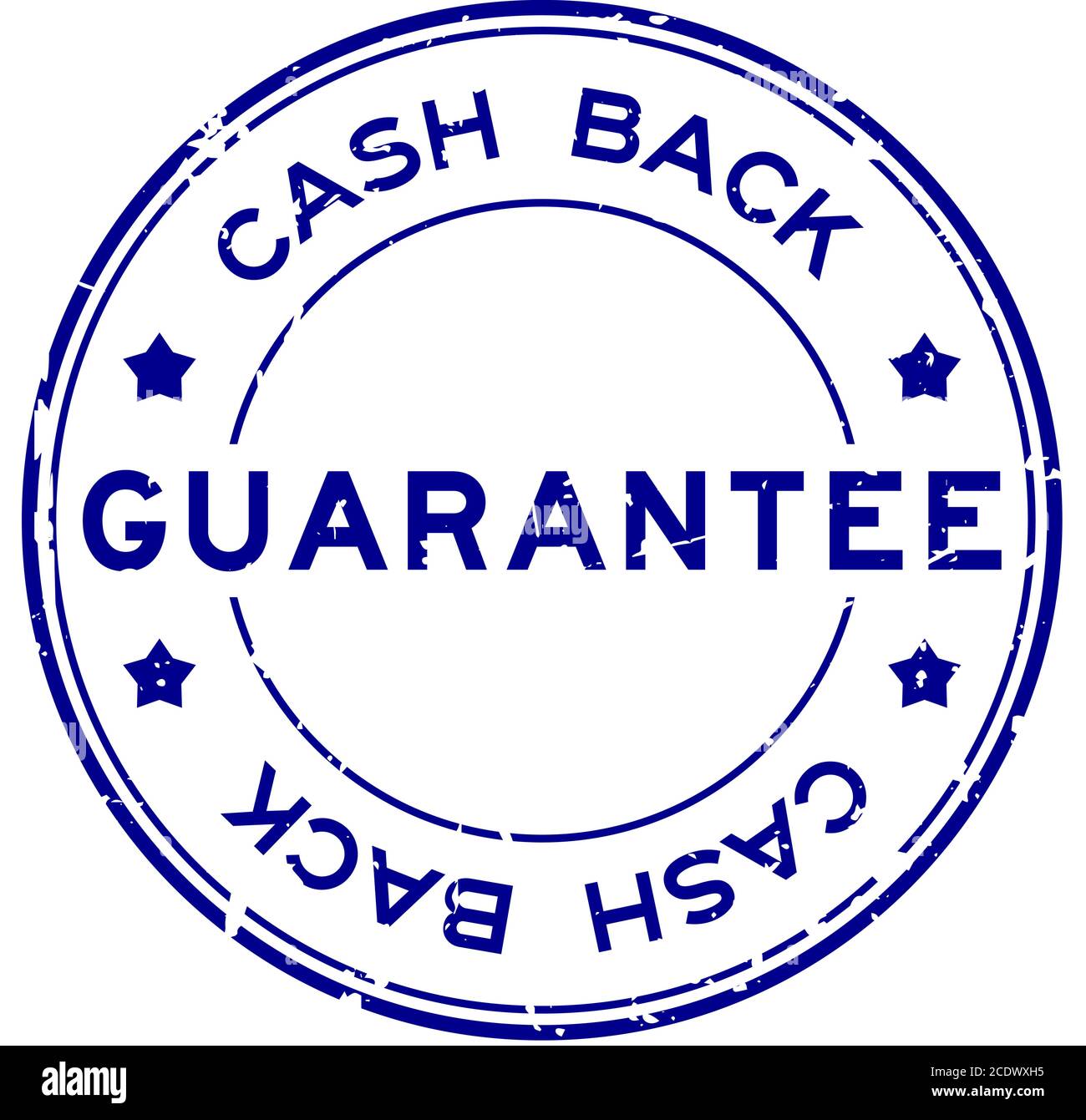 Grunge blue guarantee cash back word round rubber seal stamp on white ...