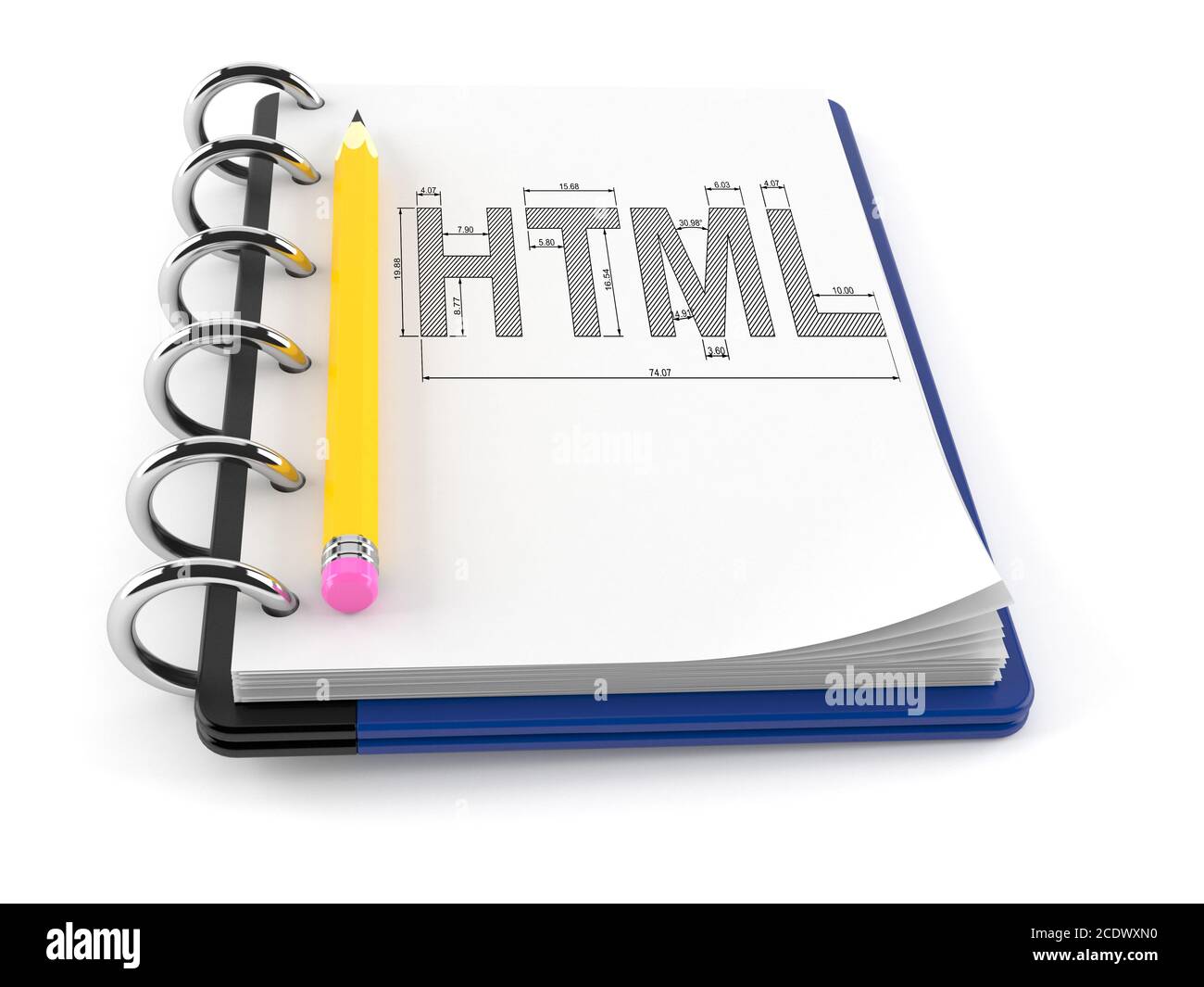 Programming language text with pencil isolated on white background ...