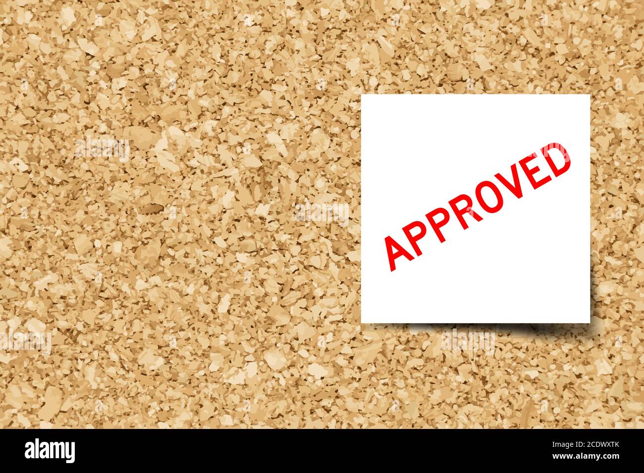 White note with word approved on cork board background with copy space ...