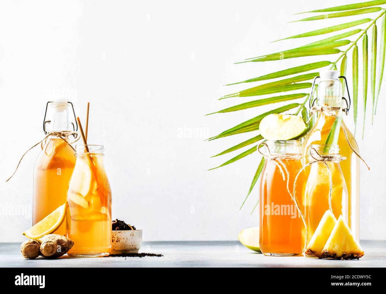 Selection Of Fermented Kombucha Drinks. Homemade probiotic superfood ...