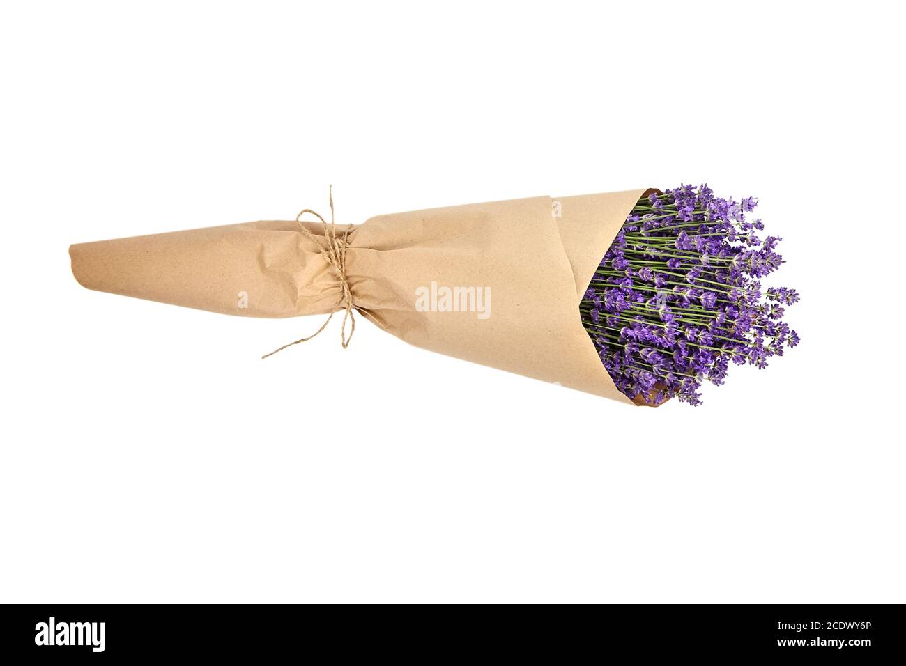 Natural lavender flowers bouquet wrapped in craft paper isolated on ...