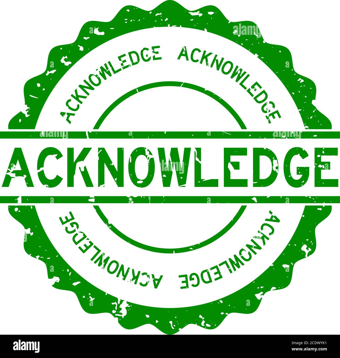 Grunge green acknowledge word round rubber seal stamp on white ...