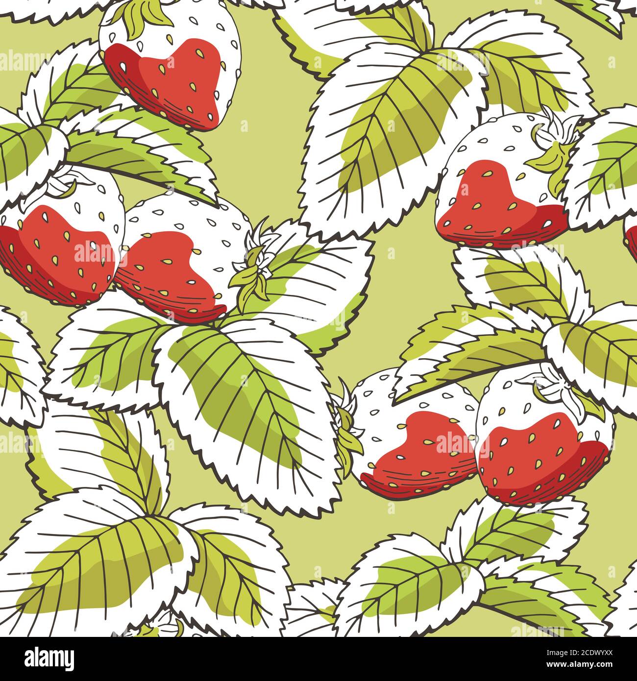 Strawberry graphic berry red green color seamless pattern sketch ...