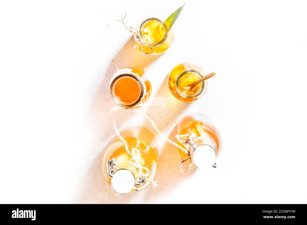 Selection Of Fermented Kombucha Drinks. Homemade probiotic superfood ...