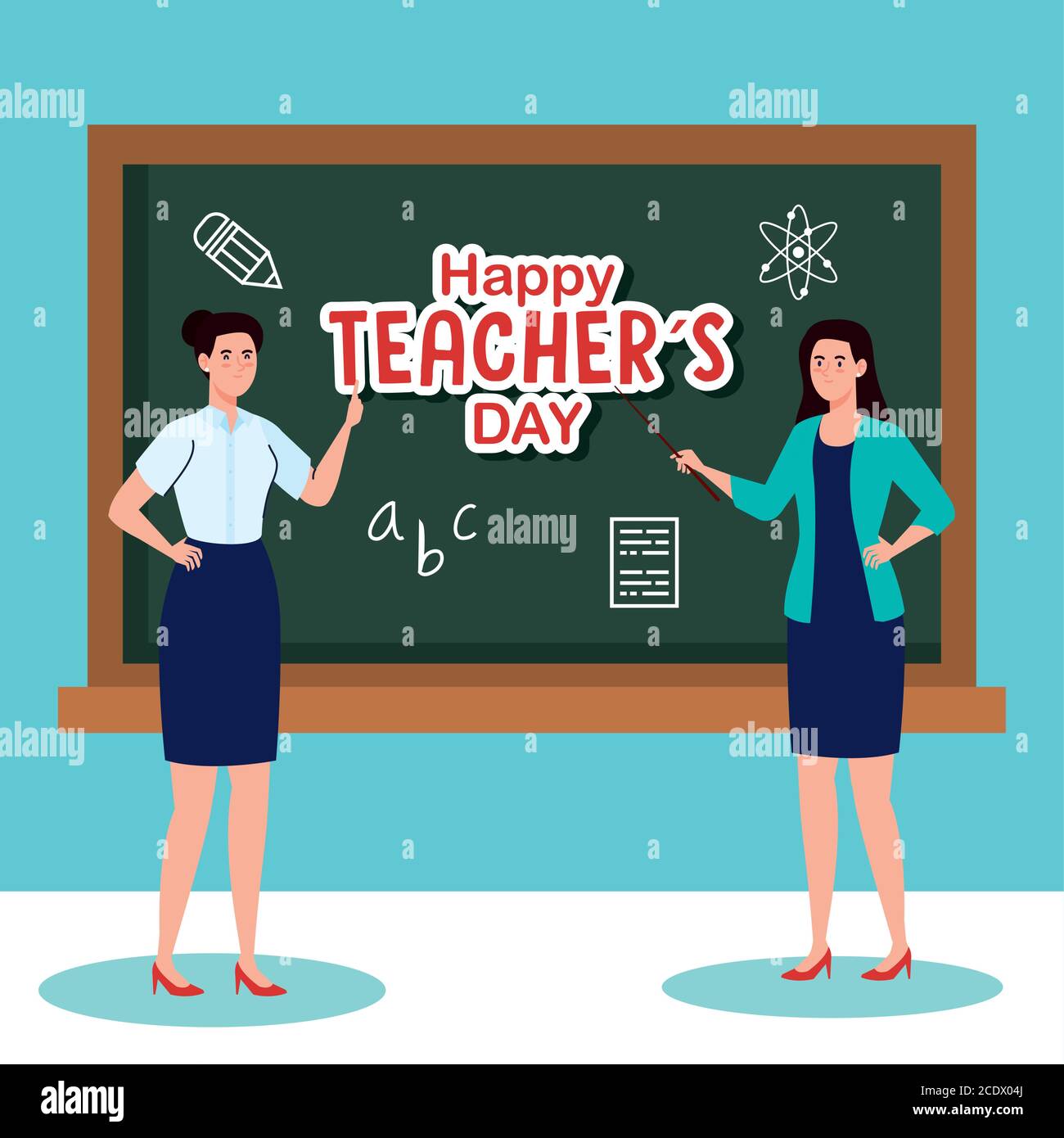 women teachers with green board of happy teachers day vector design ...