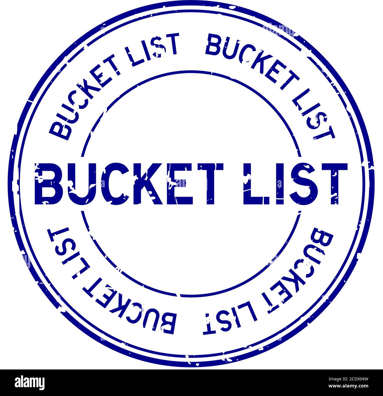 Grunge blue bucket list word round rubber seal business stamp on white ...