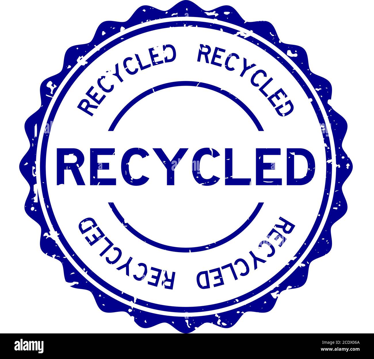 Grunge blue recycled word round rubber seal stamp on white background ...