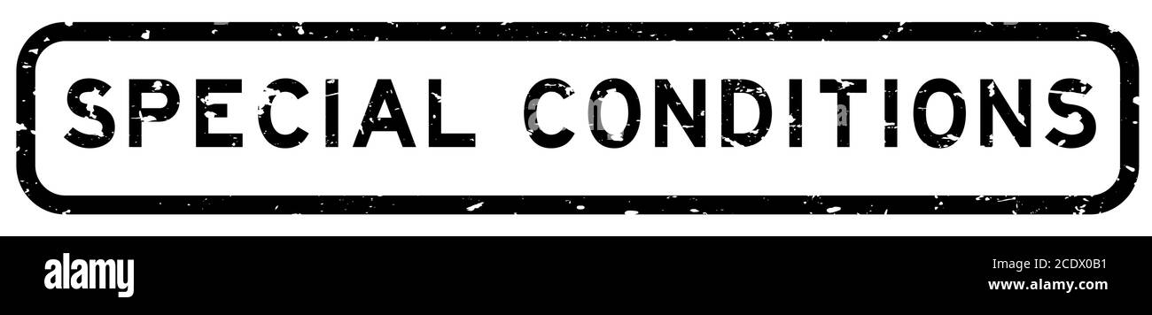 Grunge black special conditions word square rubber seal stamp on white ...
