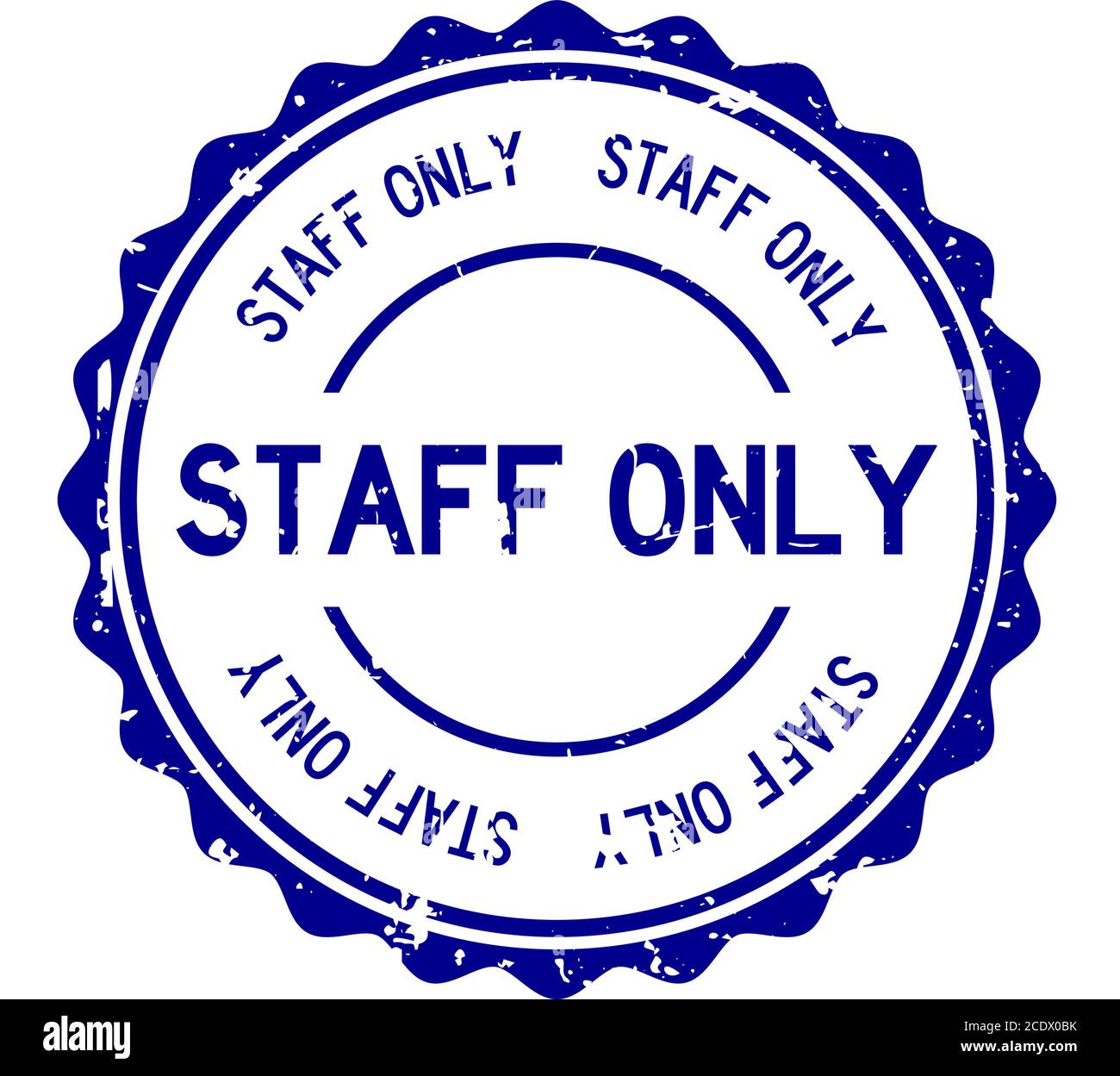 Grunge blue staff only word round rubbers seal stamp on white ...