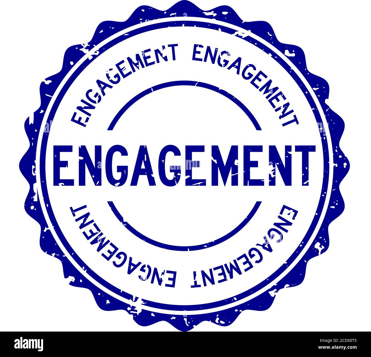 Grunge blue engagement word round rubber seal stamp on white background ...