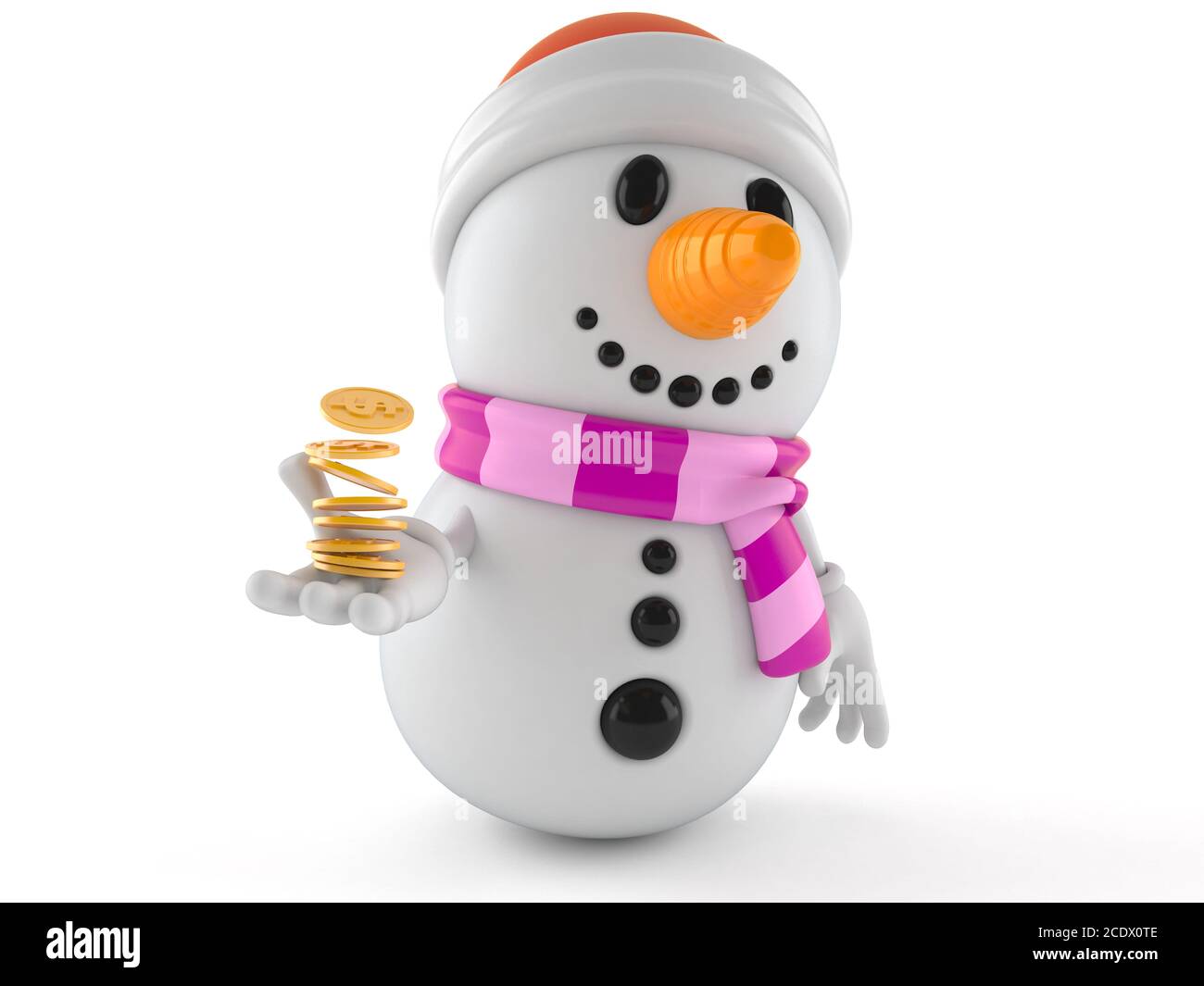 Snowman character with coins isolated on white background Stock Photo ...