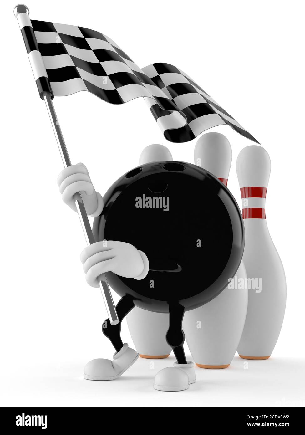 Bowling character holding race flag isolated on white background Stock ...