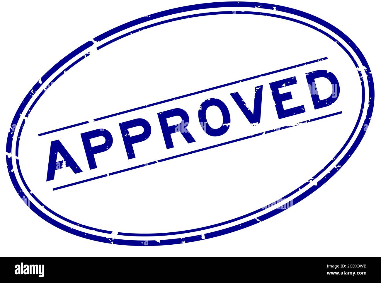 Grunge blue approved word oval rubber seal stamp on white background ...