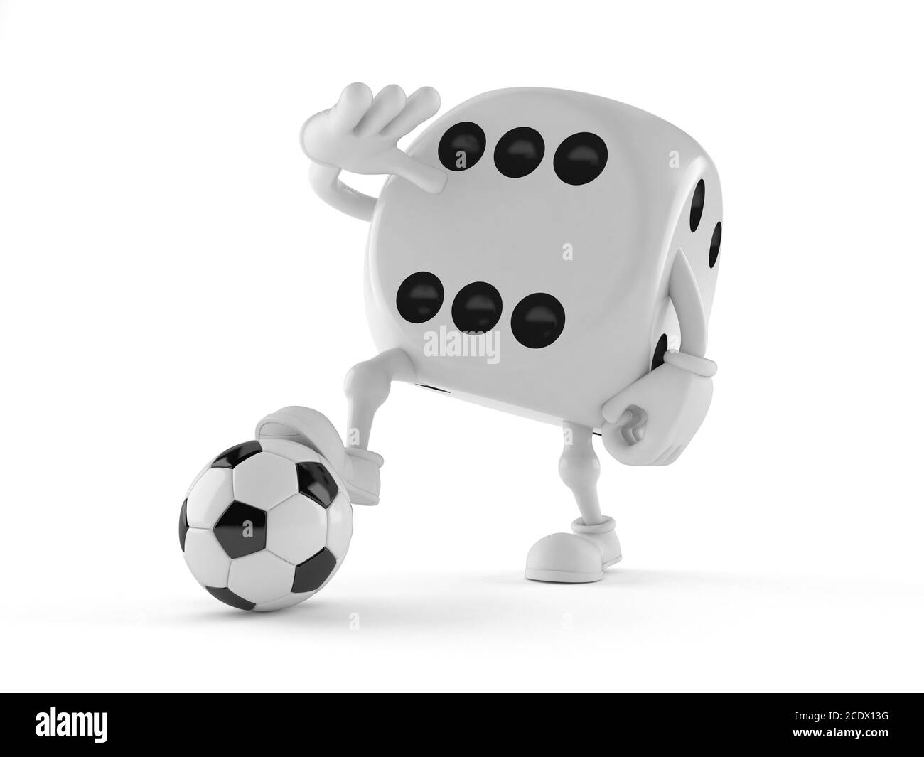 Dice character with soccer ball isolated on white background Stock ...