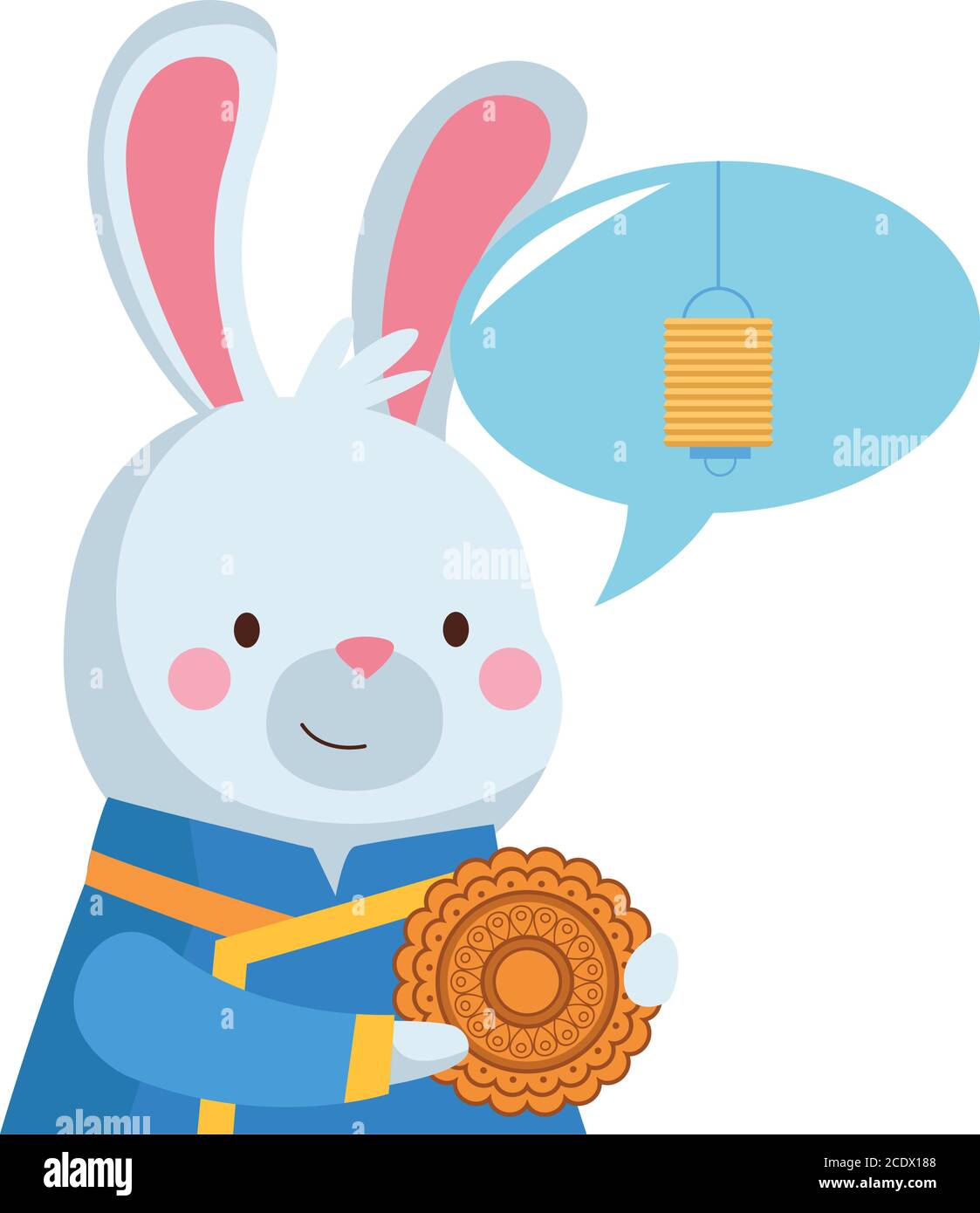 rabbit cartoon with traditional cloth and mooncake design, Happy mid ...