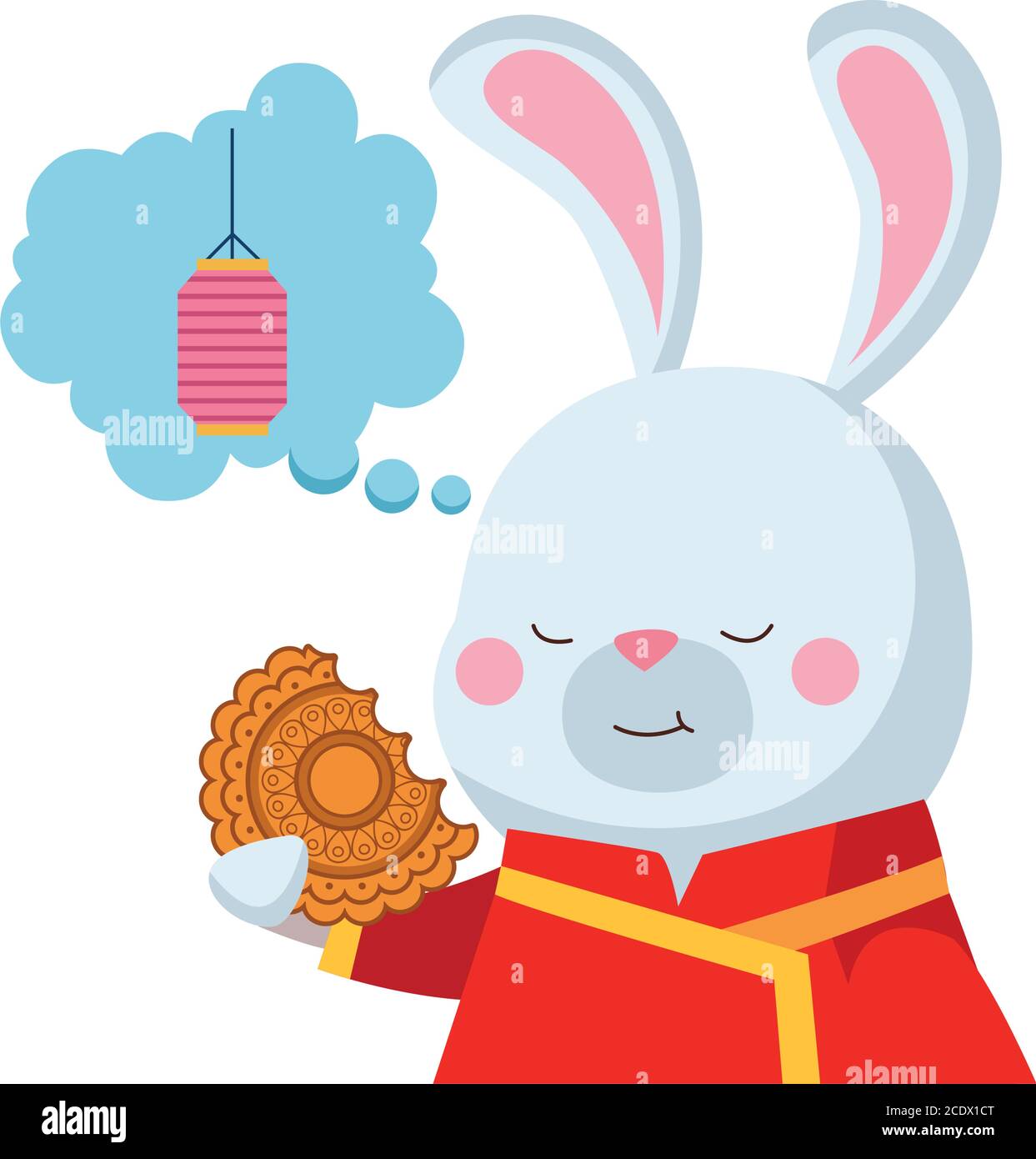 rabbit cartoon with traditional cloth and mooncake design, Happy mid ...