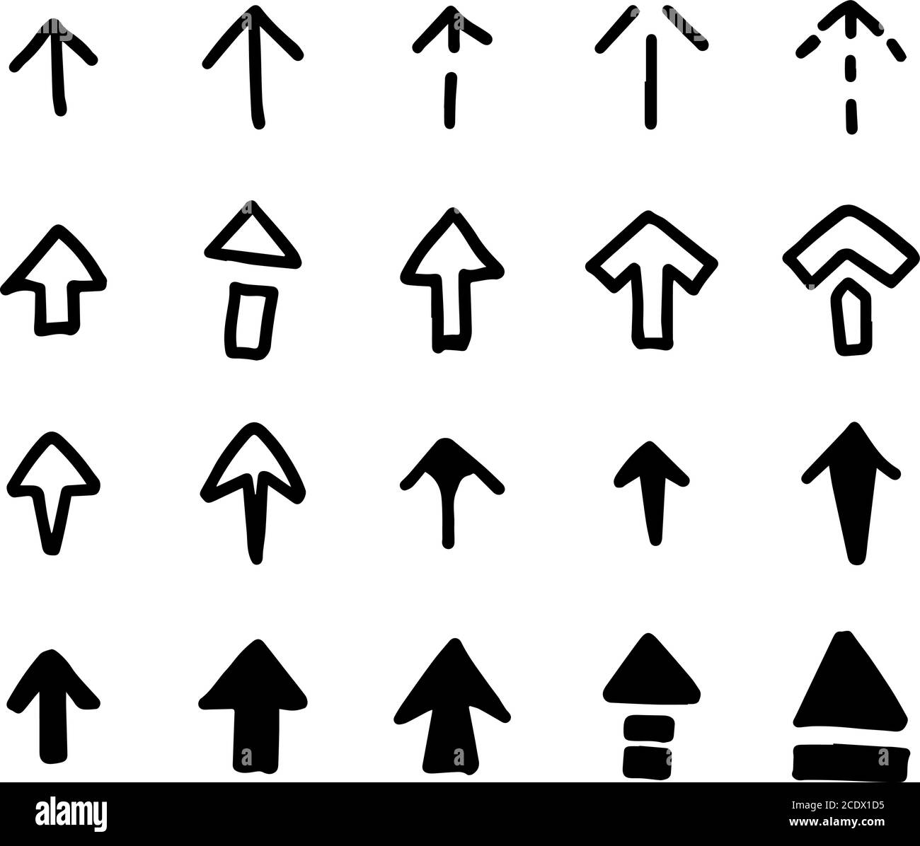 Black color doodle handdrawing in arrow shape on white background Stock ...