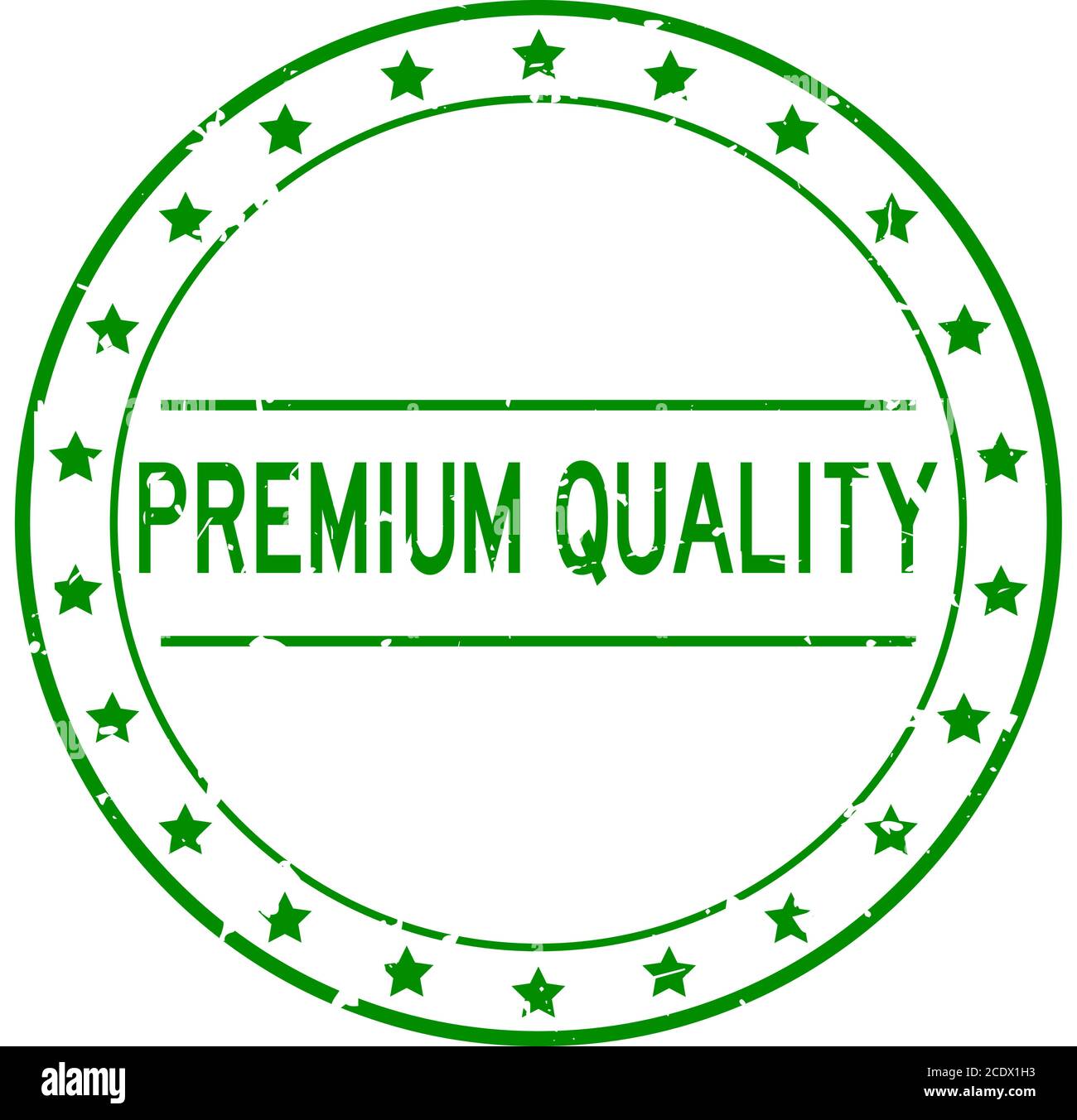 Grunge green premium quality word with star icon round rubber seal ...