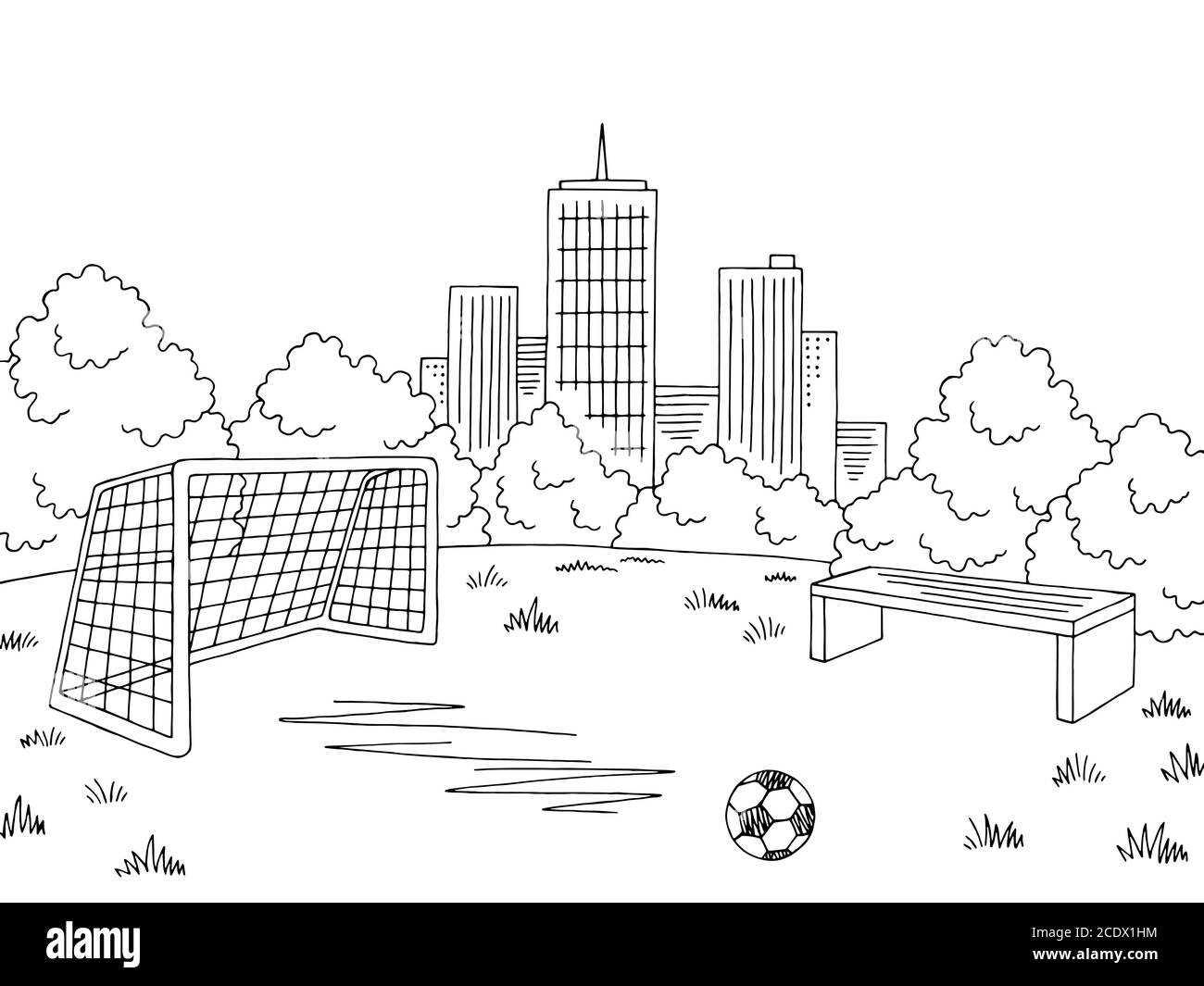 Street sport football soccer graphic black white city landscape sketch ...