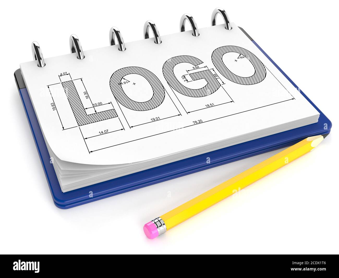 Notepad with logo project isolated on white background Stock Photo - Alamy