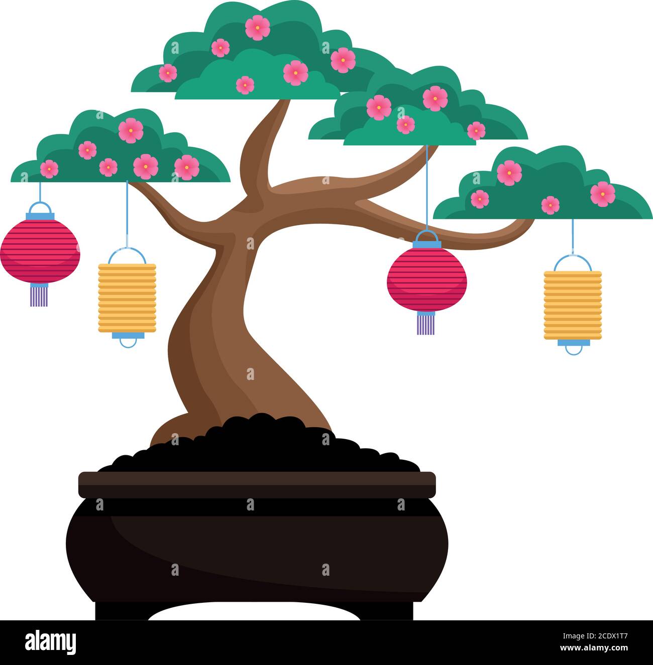 Chinese tree with flowers and lanterns design, China culture asia and ...
