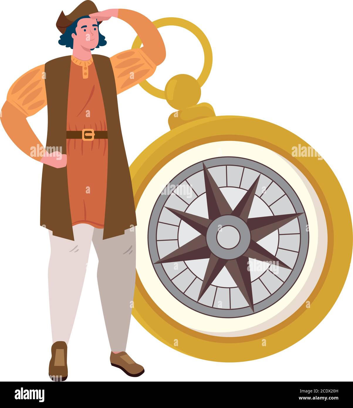 Christopher Columbus cartoon with gold compass vector design Stock ...