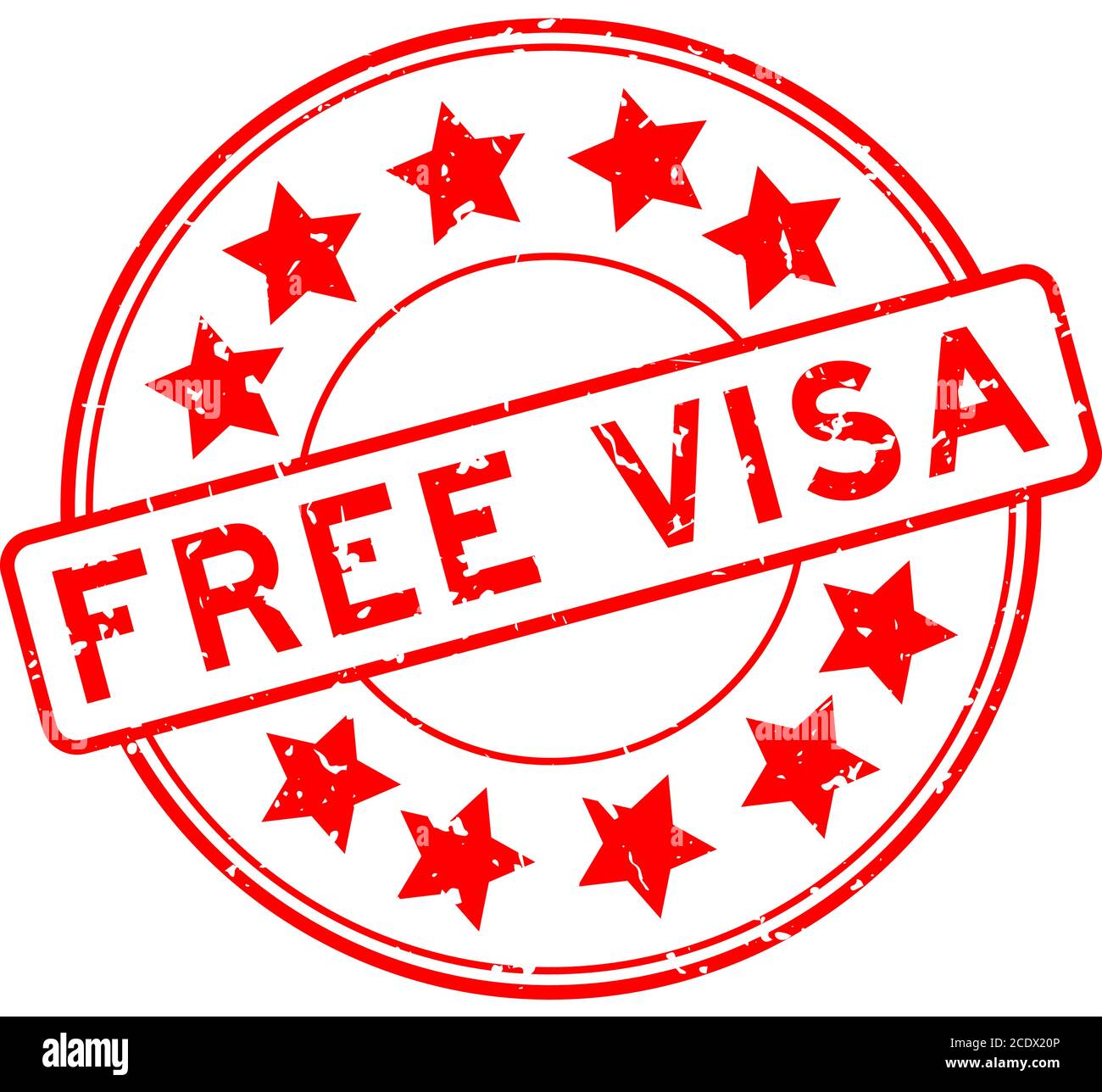 Grunge red free visa word with star icon round rubber seal stamp on ...