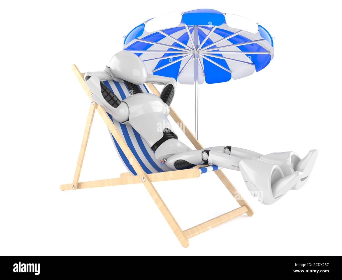 Cyborg resting od deck chair isolated on white background Stock Photo ...