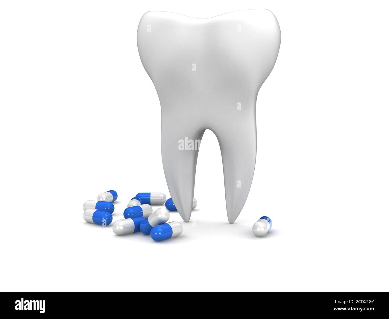 Tooth with pills isolated on white background Stock Photo - Alamy