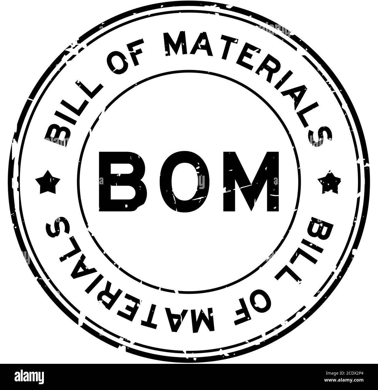 Grunge black BOM Bill of Materials word round rubber seal stamp on ...