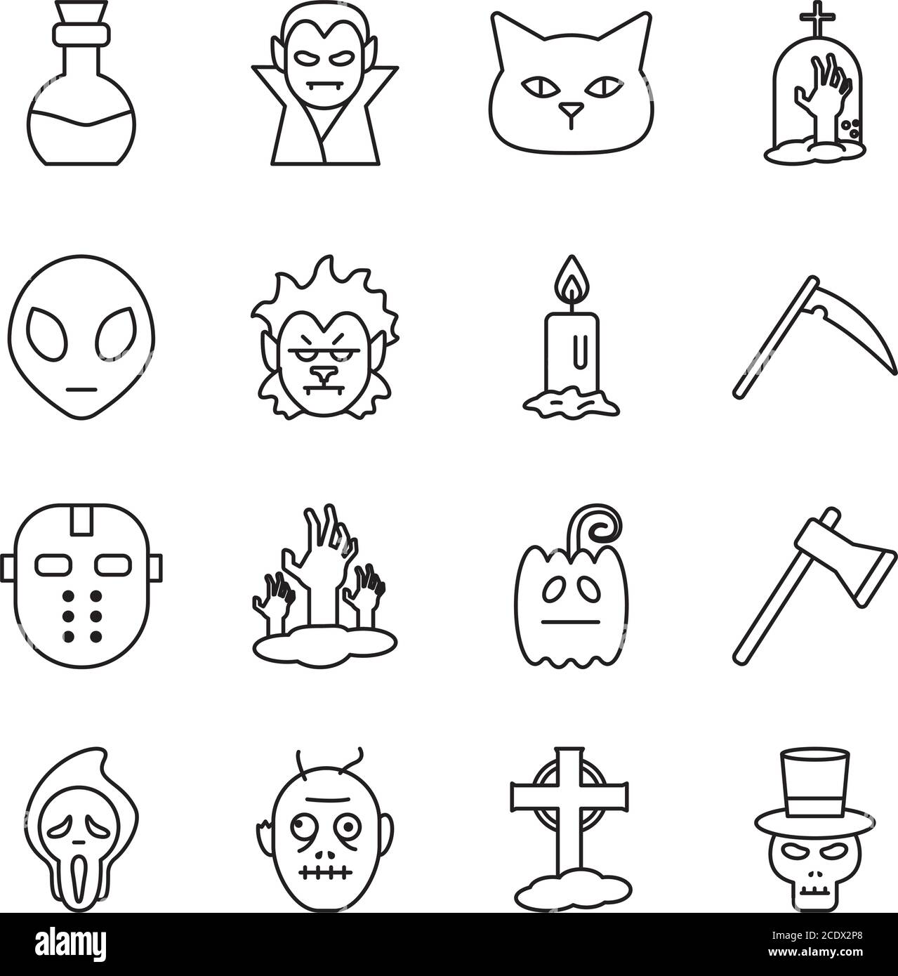 Halloween line style collection of icons design, Holiday and scary ...
